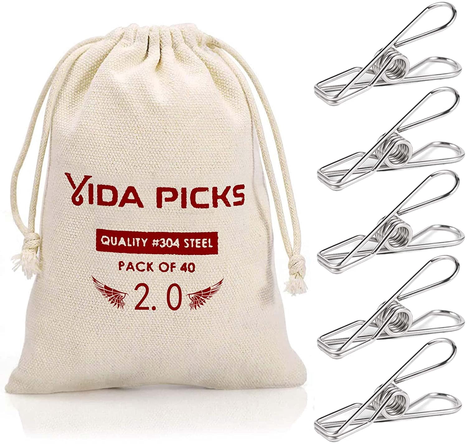 40 Pack Wire Clothes Pins Heavy Duty Outdoor, Stainless Steel ...