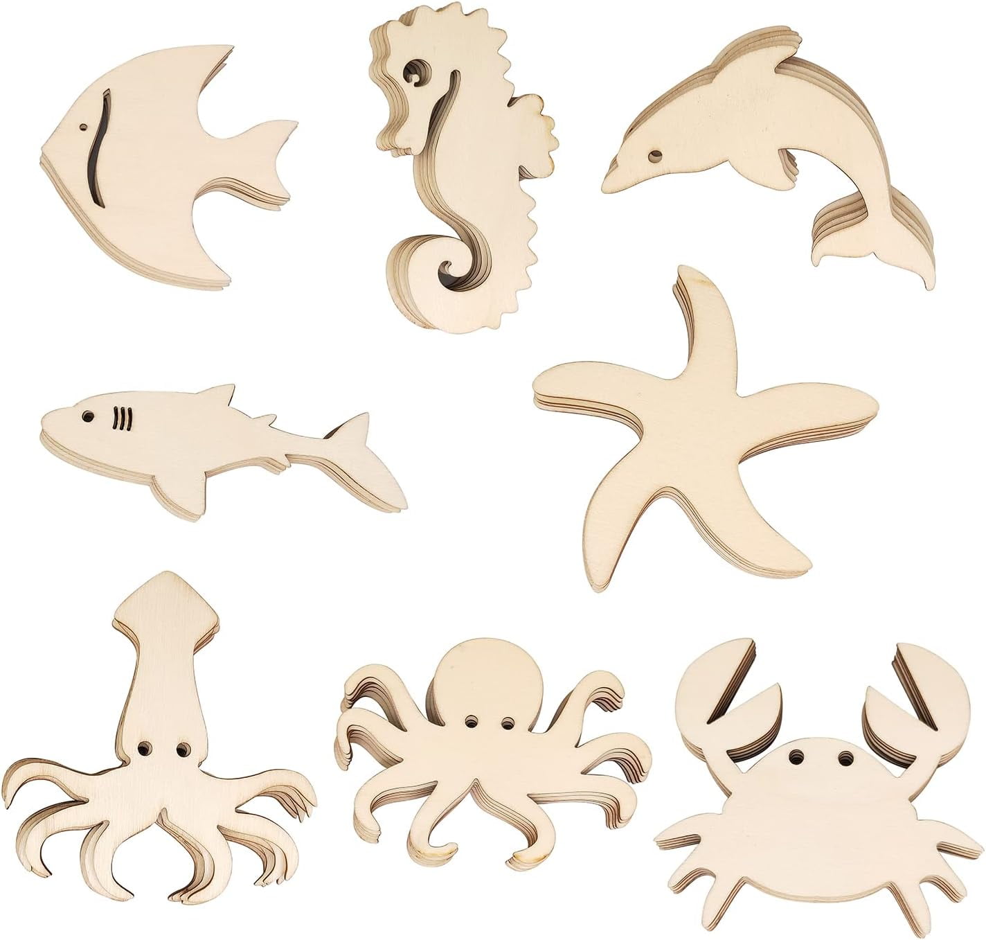 40 Pack Wood Ocean Sea Animal Cutouts Unfinished Wooden Sea Animals ...