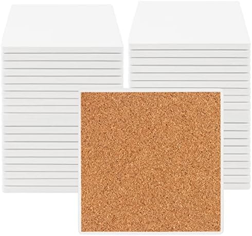 40 Packs 4 x 4 Inch Ceramic Coasters for Crafts, White Ceramic Tile ...