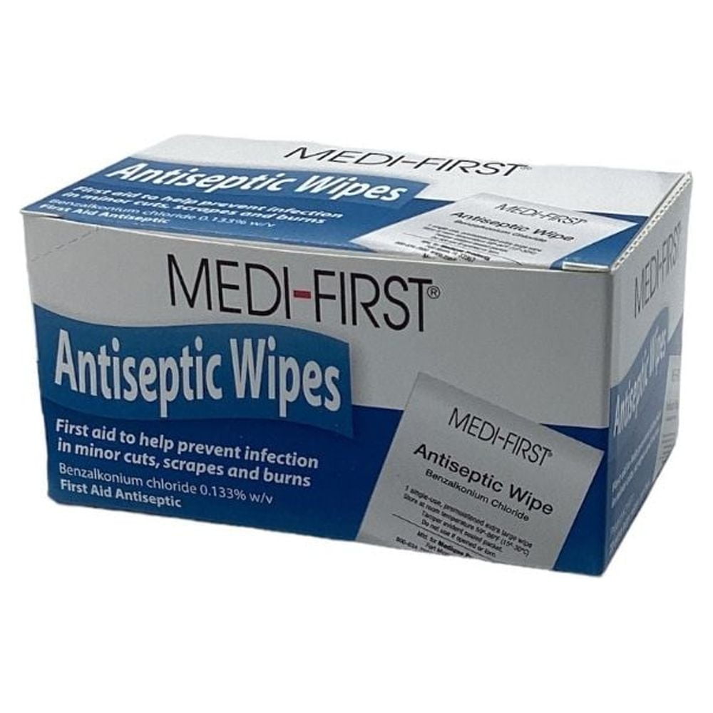40 Pads - 7.875"x4.625" Wound Wipes - Antiseptic Cleansing - Medi-First ...