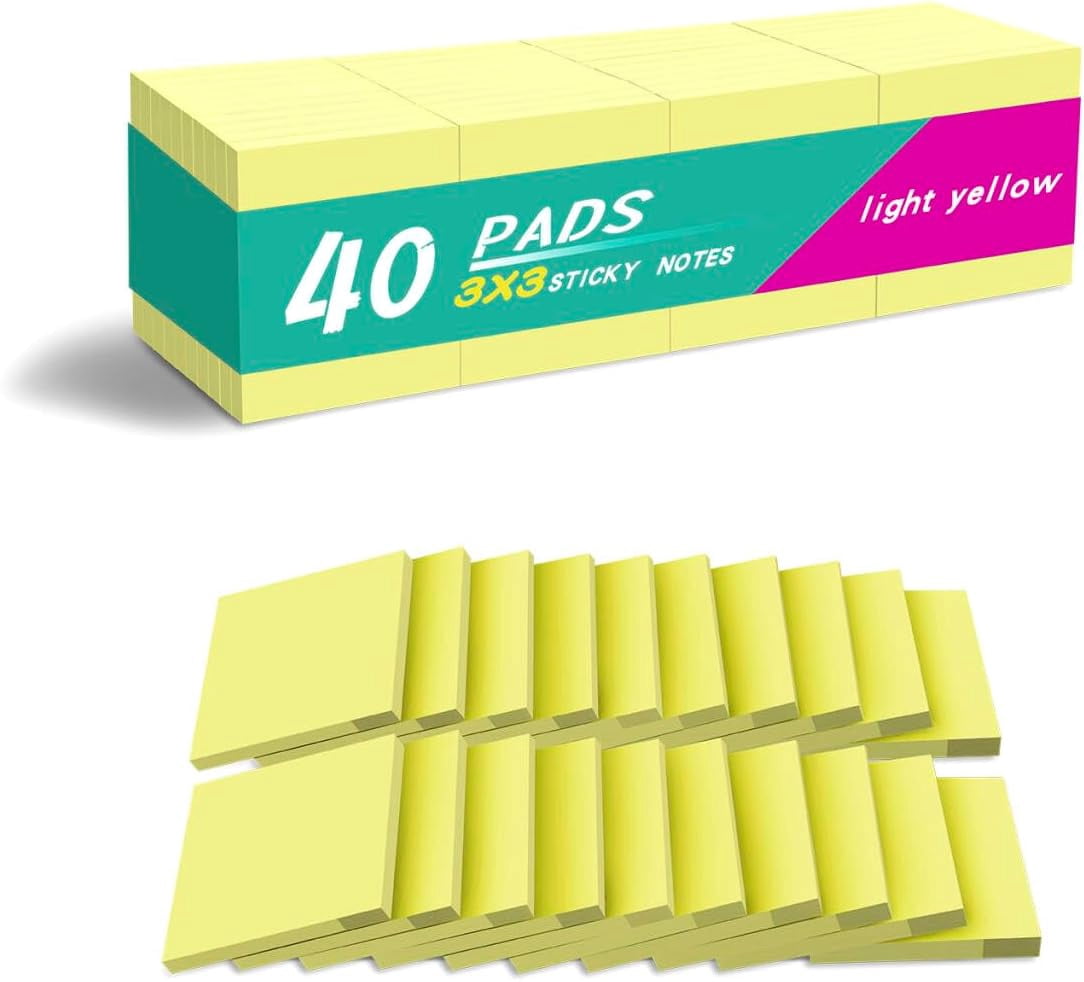 (40 Pads) Sticky Notes 3x3 Inches, Yellow Colors Self-Stick Pads, Easy ...