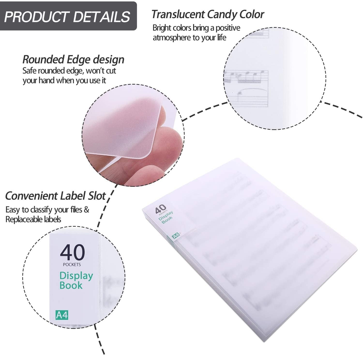 40 Pages Plastic Pocket Presentation Book Multilayer Insert Sheet Music ...