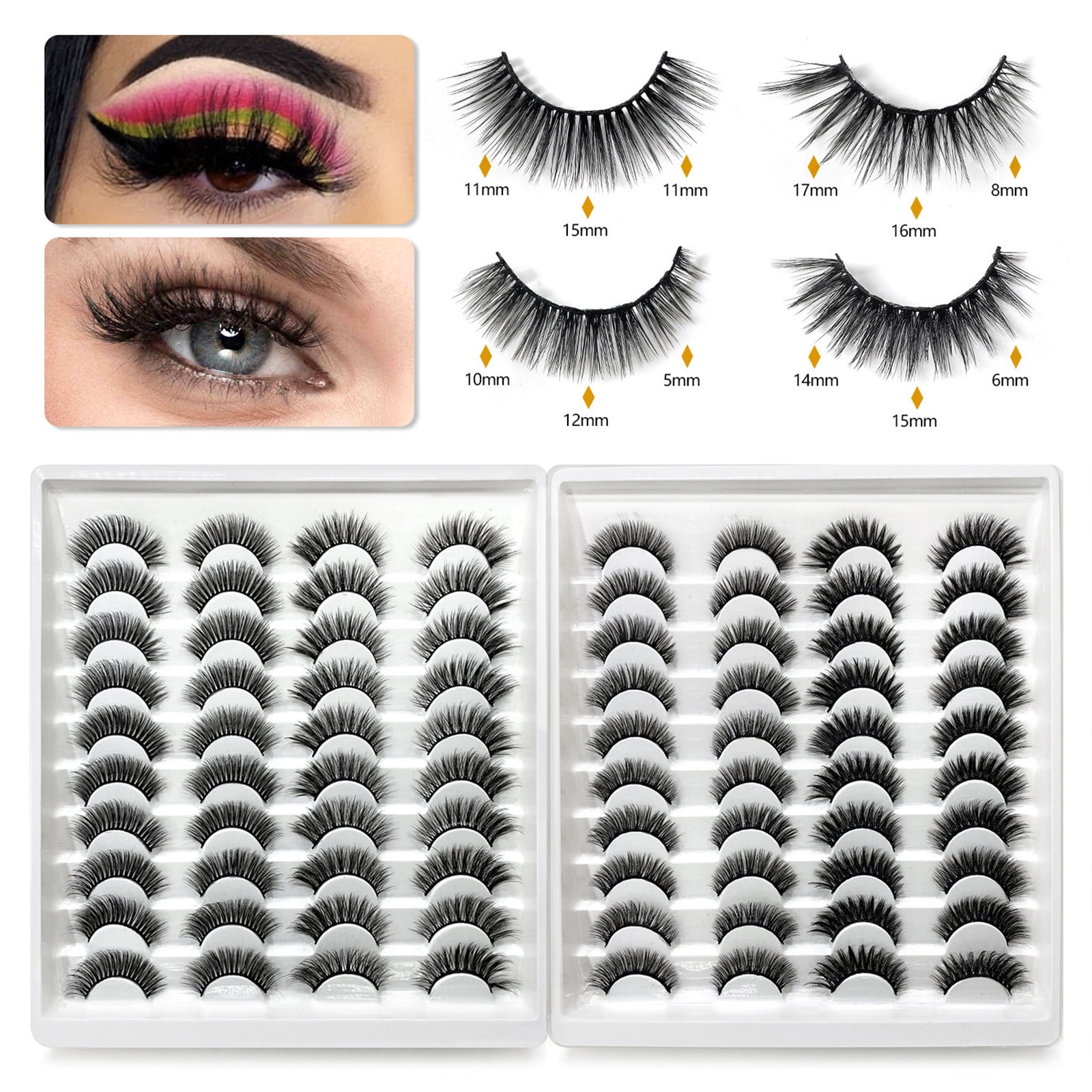 40 Pair 3d False Eye Lashes Wispy Cross Extension Eyelashes Set False ...