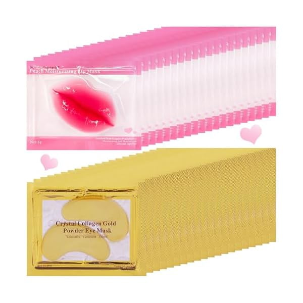 40 Pairs Lip Mask & Eye Mask, 24K Gold Gel Crystal Collagen Under Eye ...