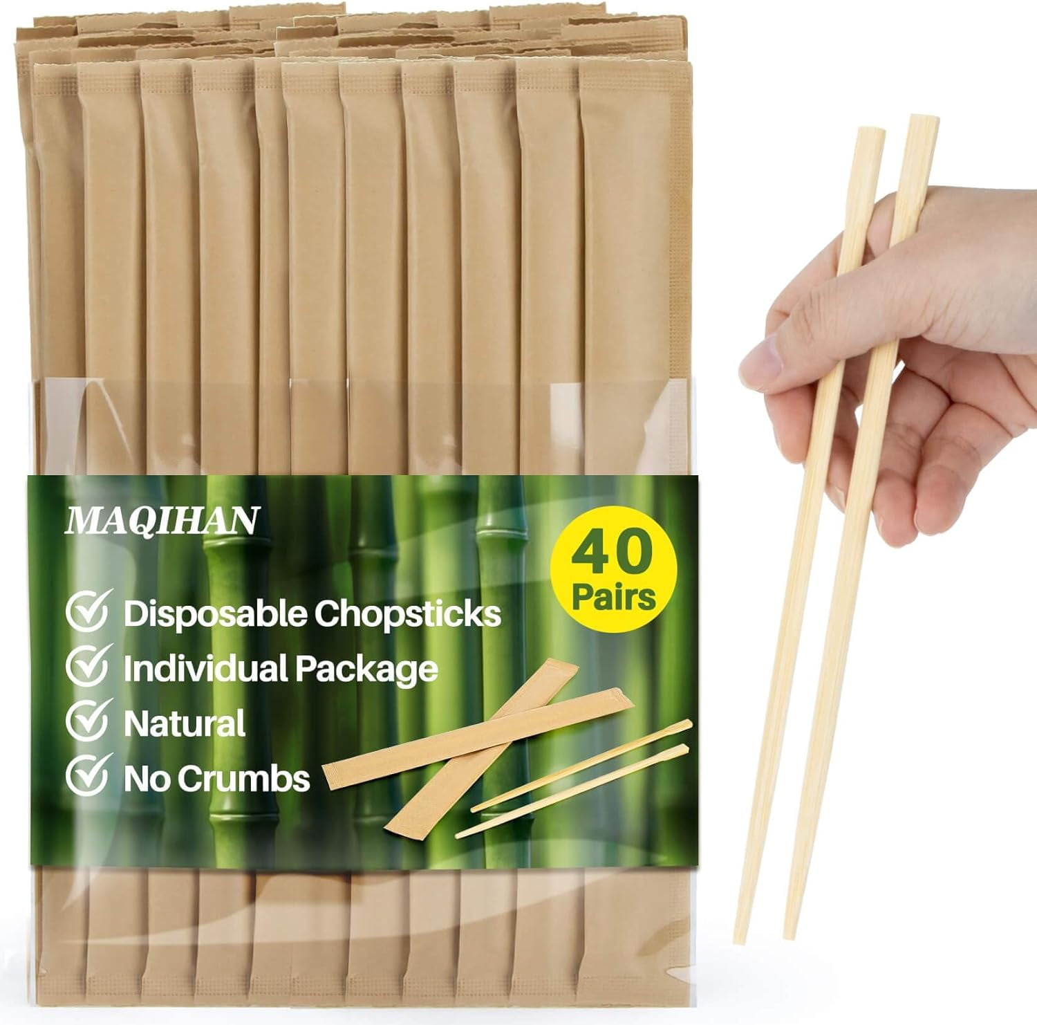 40 Pairs Wooden Chopsticks Disposable - Bamboo Chopsticks Chinese Food ...