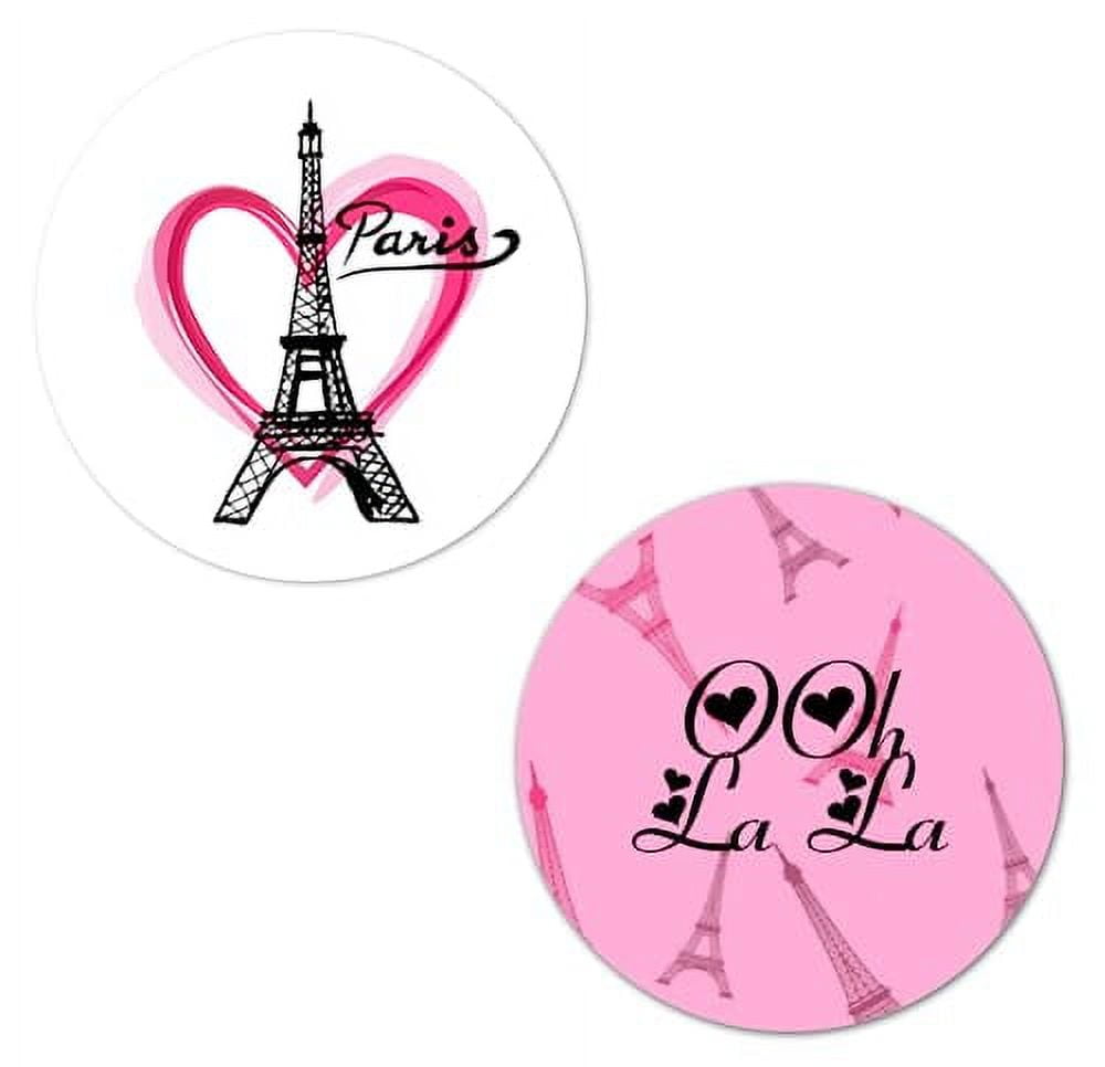 40 Paris Eiffel Tower Pink Round Stickers, 2 Inch Big Round Glossy ...