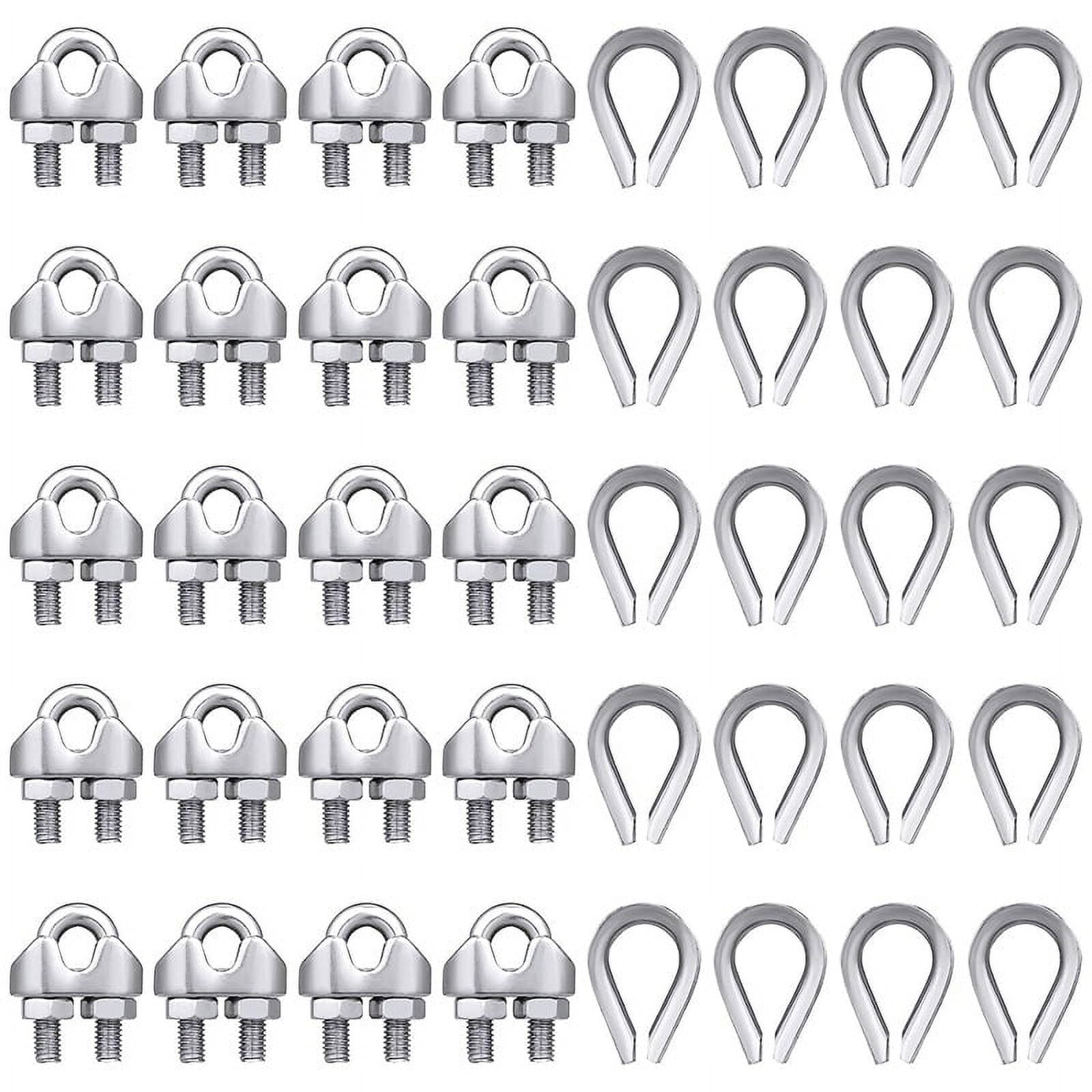 40 Pcs 1/8Inch Wire Rope Kit M3 Metal Cable Clamp and Stainless Steel ...
