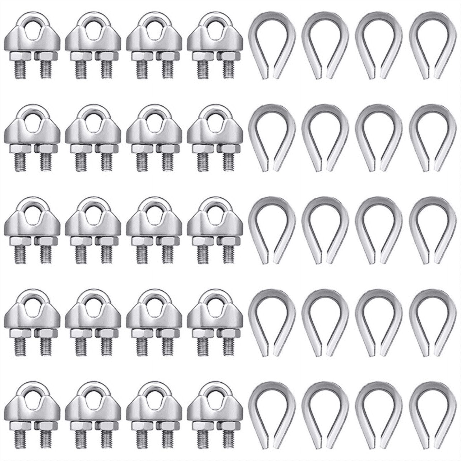 40 Pcs 1/8Inch Wire Rope Kit M3 Metal Cable Clamp and Stainless Steel ...