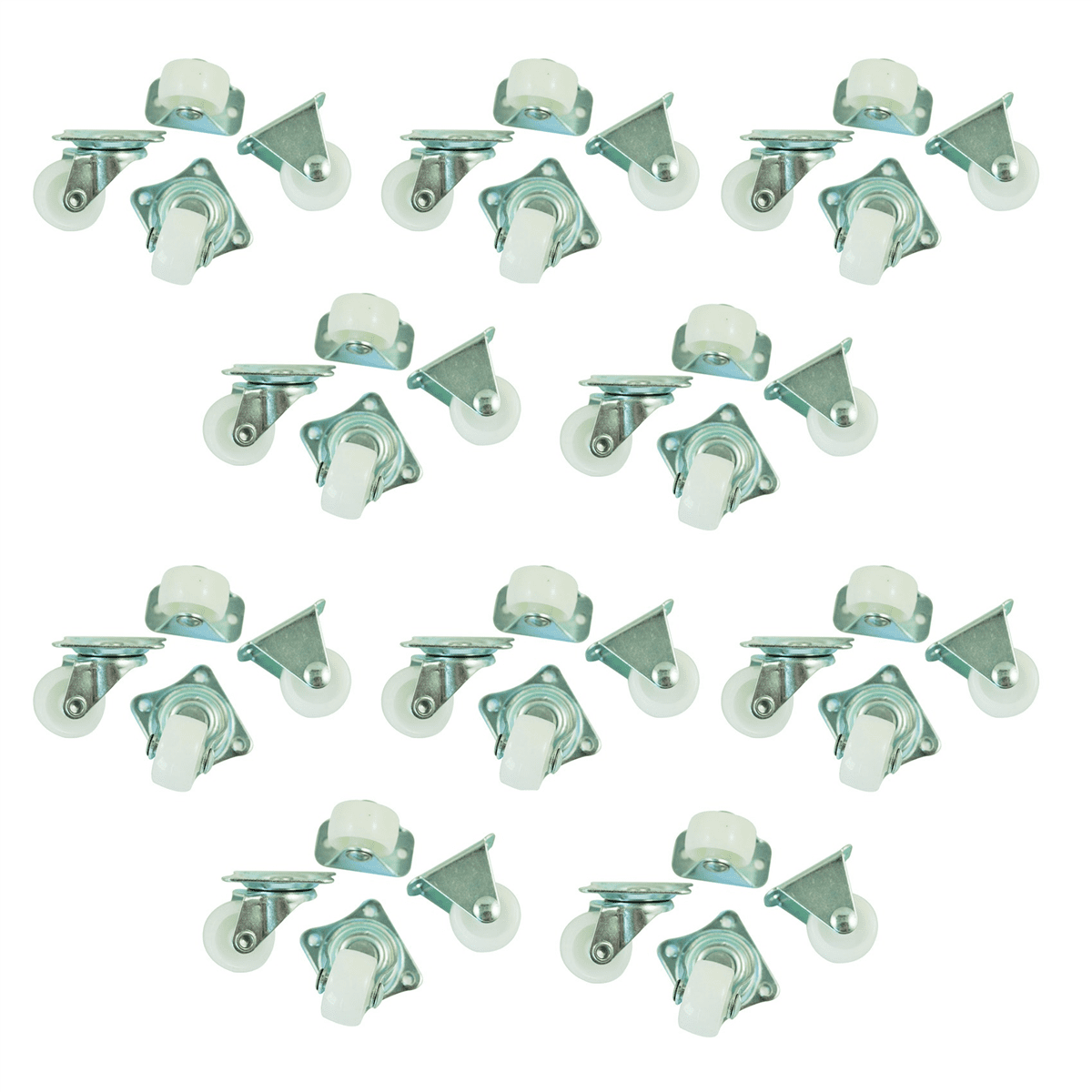 40 Pcs 1 inch Plastic Wheel Rectangle Top Plate Fixed Swivel Caster Set ...