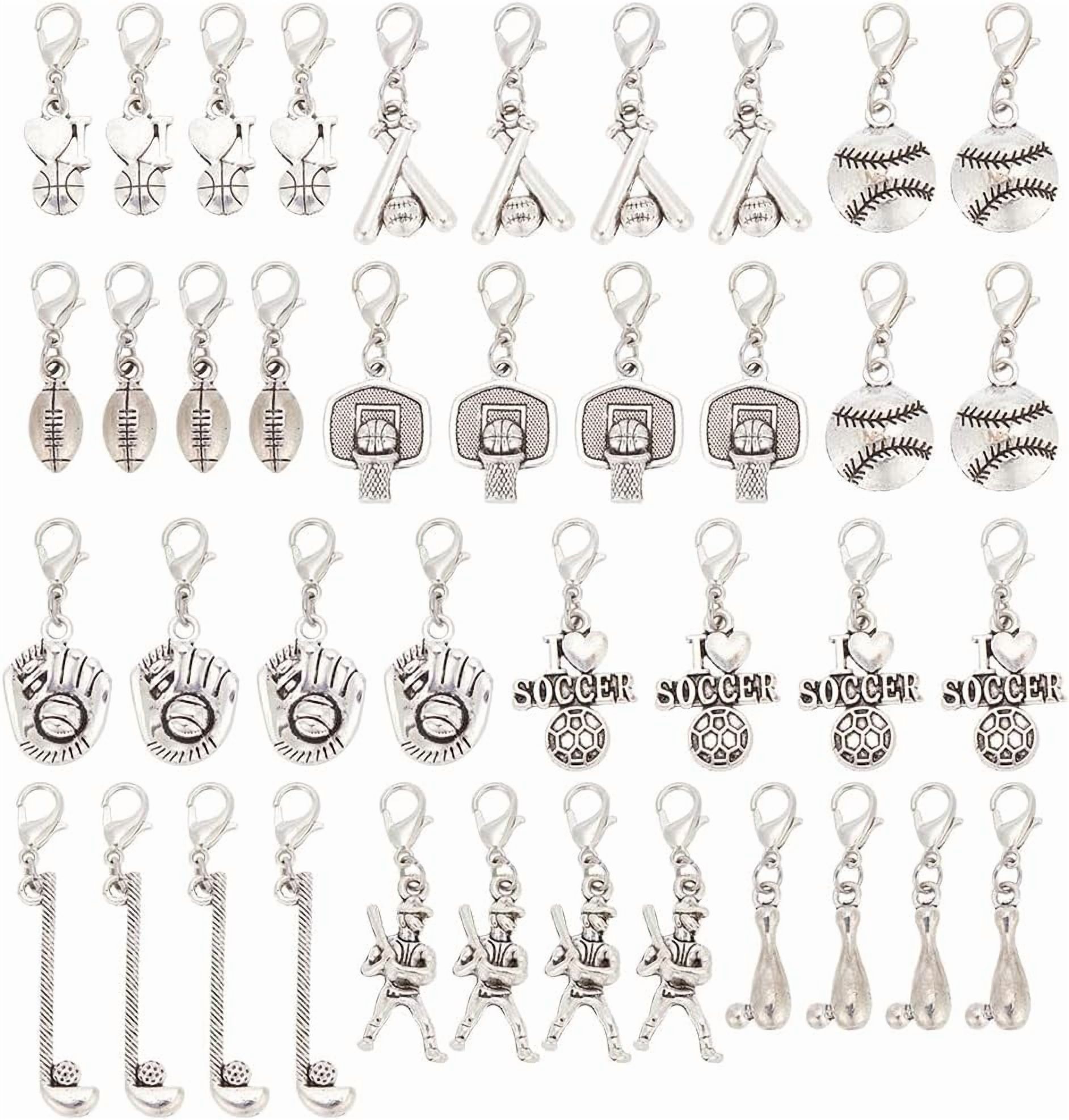 40 Pcs 10 Styles Alloy Zipper Charm Baseball Basketball Zipper ...