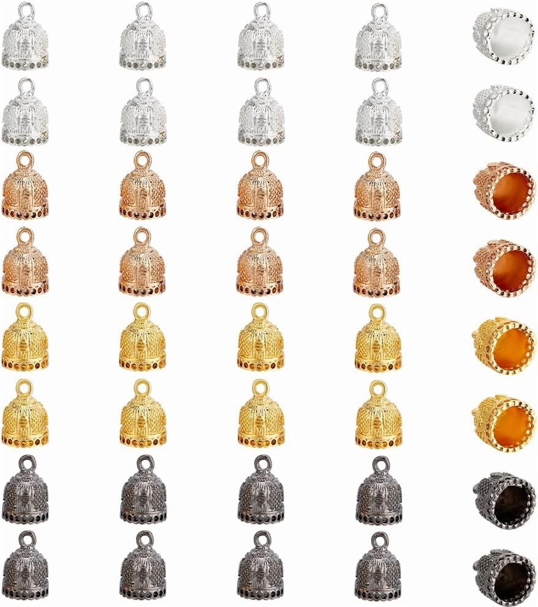 40 Pcs 4 Colors Column Metal Cord Ends Caps Alloy End Caps Bails with ...
