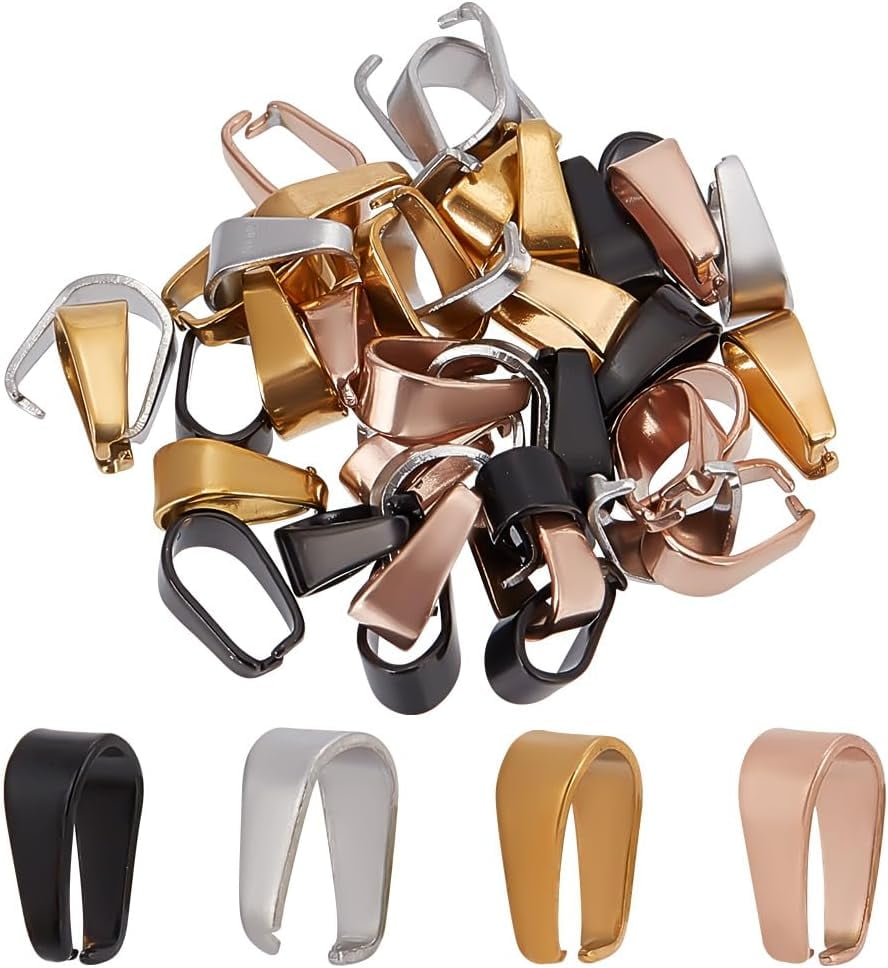 40 Pcs 4 Colors Pinch Clasp Bails 304 Stainless Steel Snap on Bails ...