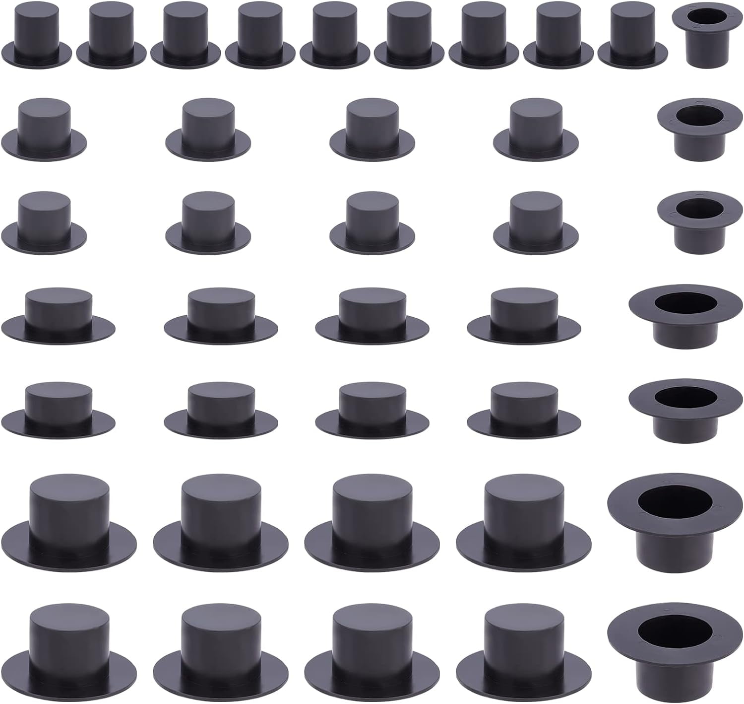 40 Pcs 4 Sizes Mini Black Top Hats Plastic Magician Top Hats Christmas ...