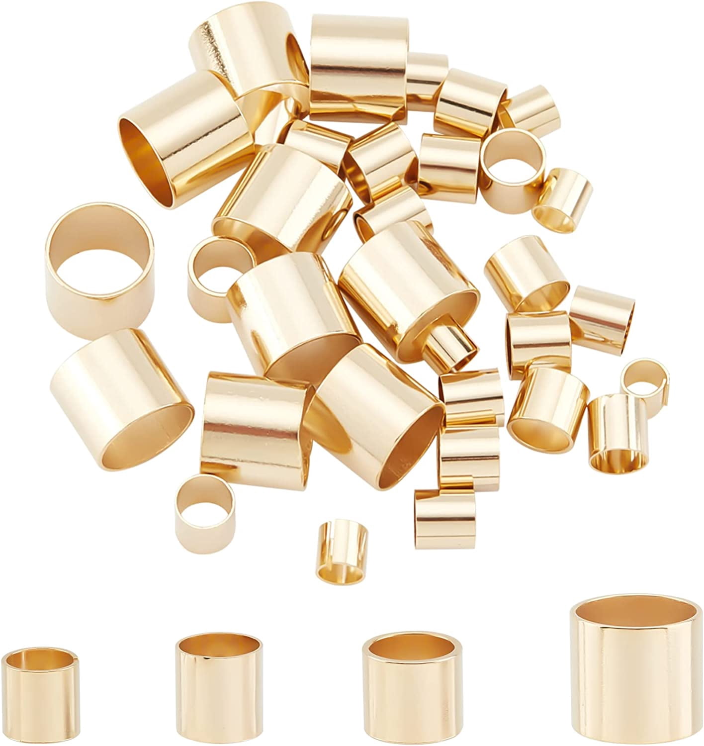 40 Pcs 4 Sizes Tube Spacer Beads 24K Gold Plated Crimping Tube Spacers ...