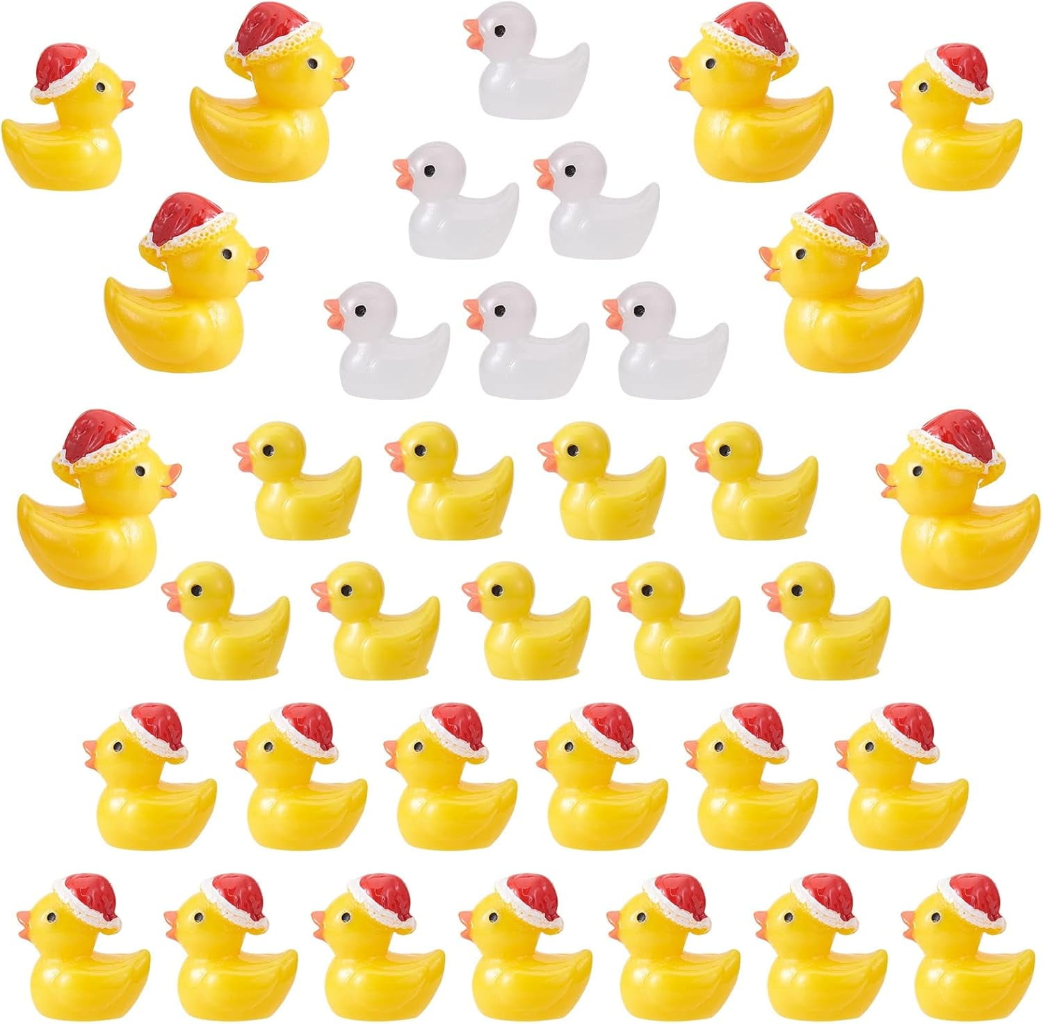 40 Pcs 4 Style Mini Ducks Yellow and White Tiny Ducks Christmas Hat ...