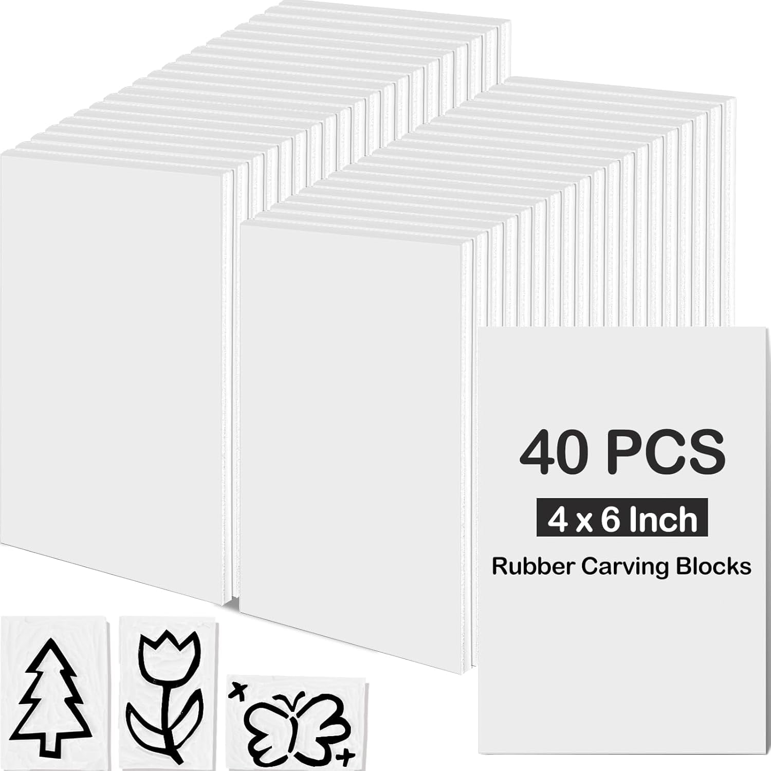 40 Pcs 4"x6" Rubber Carving Blocks Linoleum Block Stamp Making Kit Soft ...