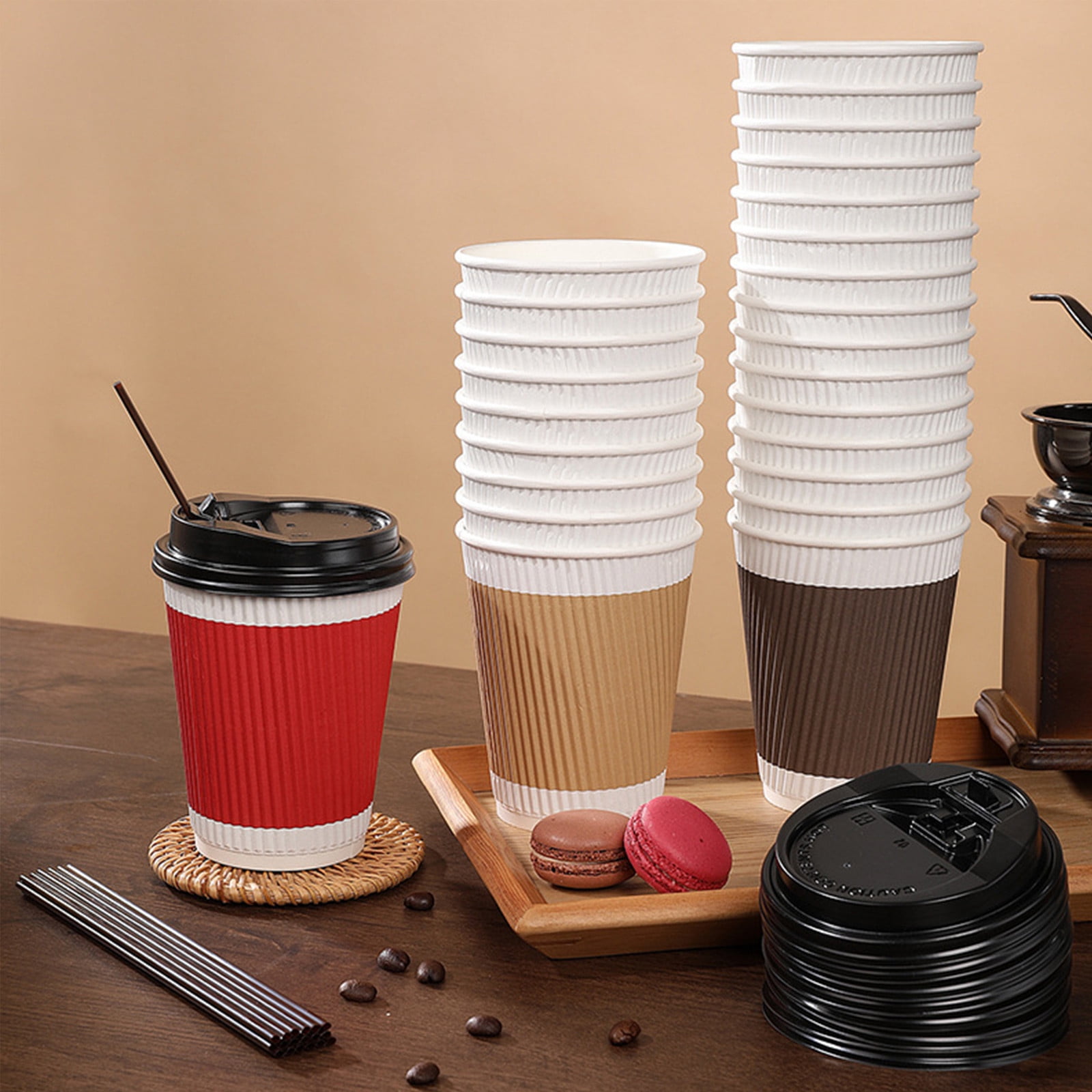 40 Pcs 400 ml Disposable Paper Coffee Cups with Lids & Straw, to Go ...