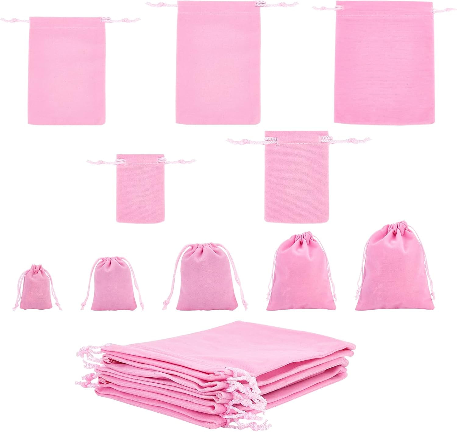 40 Pcs 5 Sizes Pink Drawstring Velvet Bags Drawstring Jewelry Pouches ...