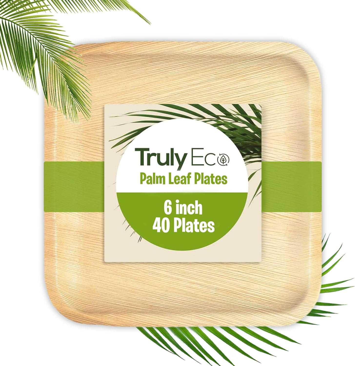 40 Pcs 6" Square Palm Leaf Plates Like Bamboo Plates Disposable Eco ...