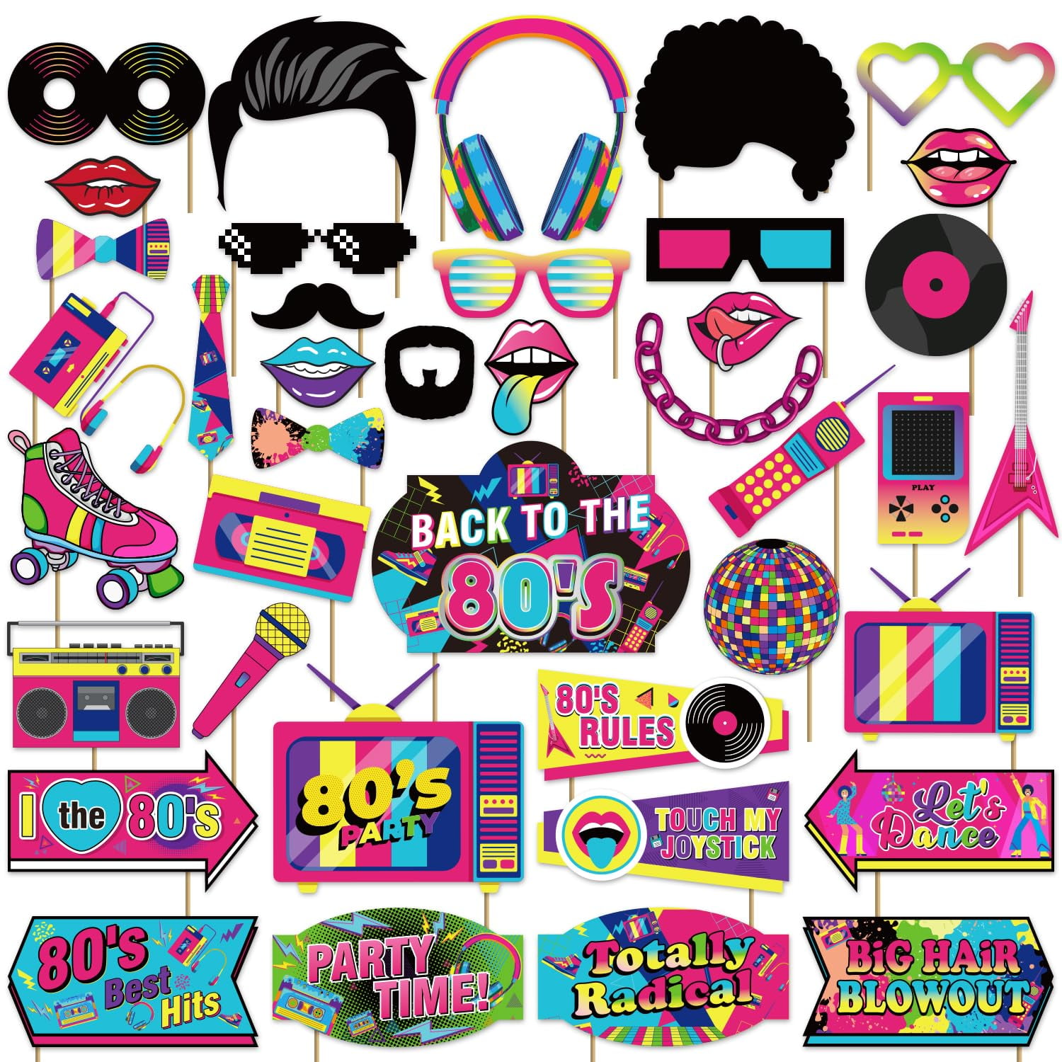 40 Pcs 80s Photo Booth Props, 80s Party Decorations 80s Props, 80s ...