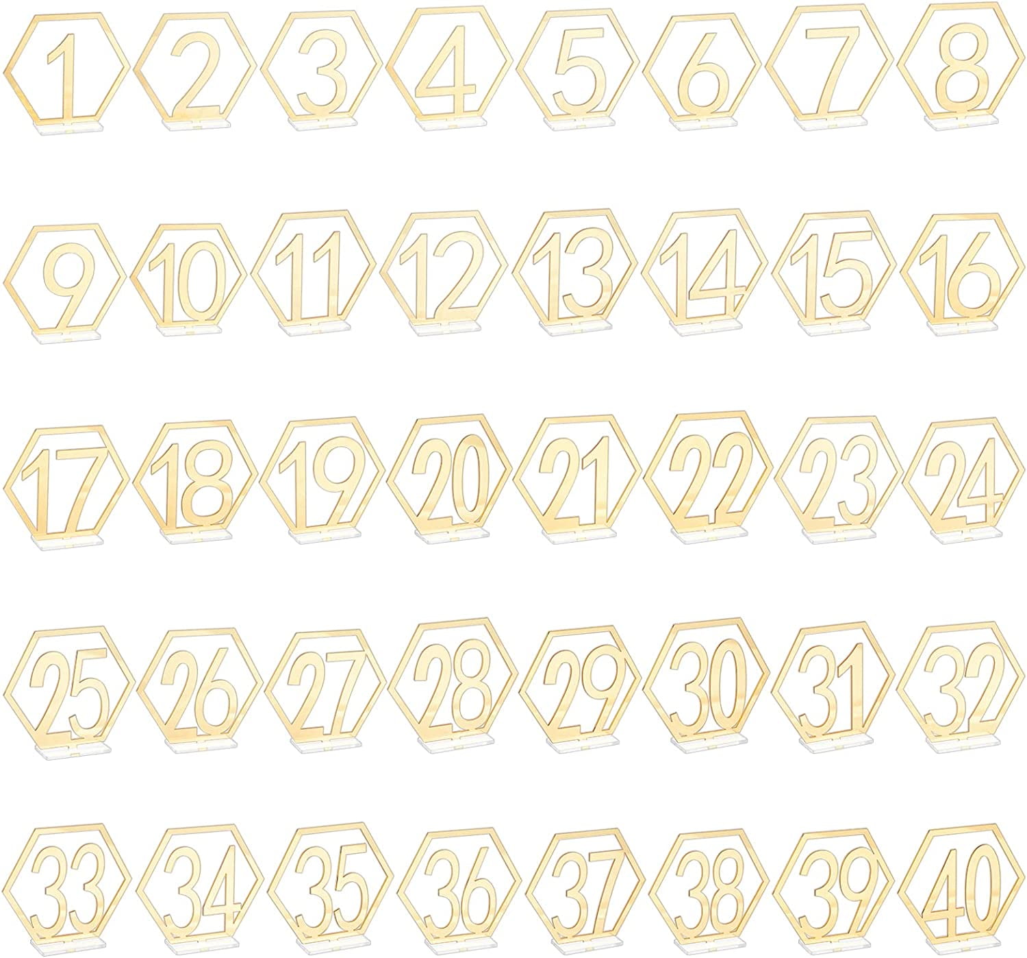 40 Pcs Acrylic Table Numbers 1-40 Wedding Polygonal Table Numbers ...