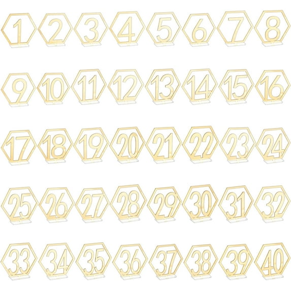 40 Pcs Acrylic Table Numbers 1-40 Wedding Polygonal Table Numbers ...