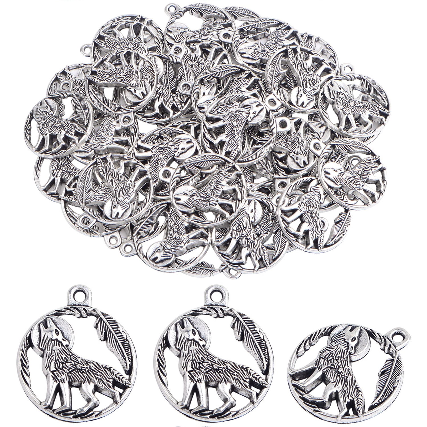 40 Pcs Antique Silver Wolf Pendant Charms Vintage Alloy Wild Animal ...