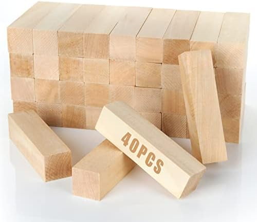 40 Pcs Basswood Carving Blocks, 4” x 1” x 1” Wood Blocks for Crafts ...