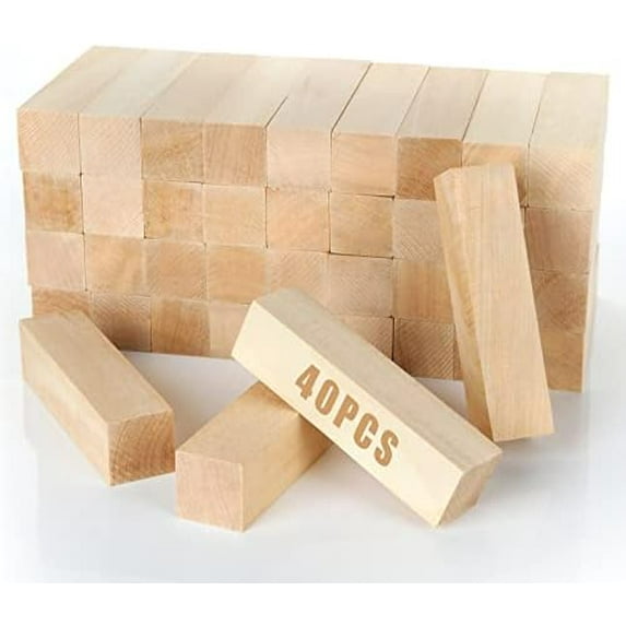40 Pcs Basswood Carving Blocks, 4” x 1” x 1” Wood Blocks for Crafts ...