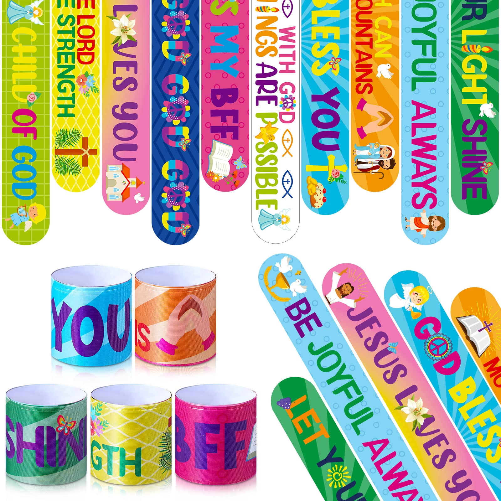 40 Pcs Bible Verses Religious Christian Slap Bracelets Kids Jesus Love ...