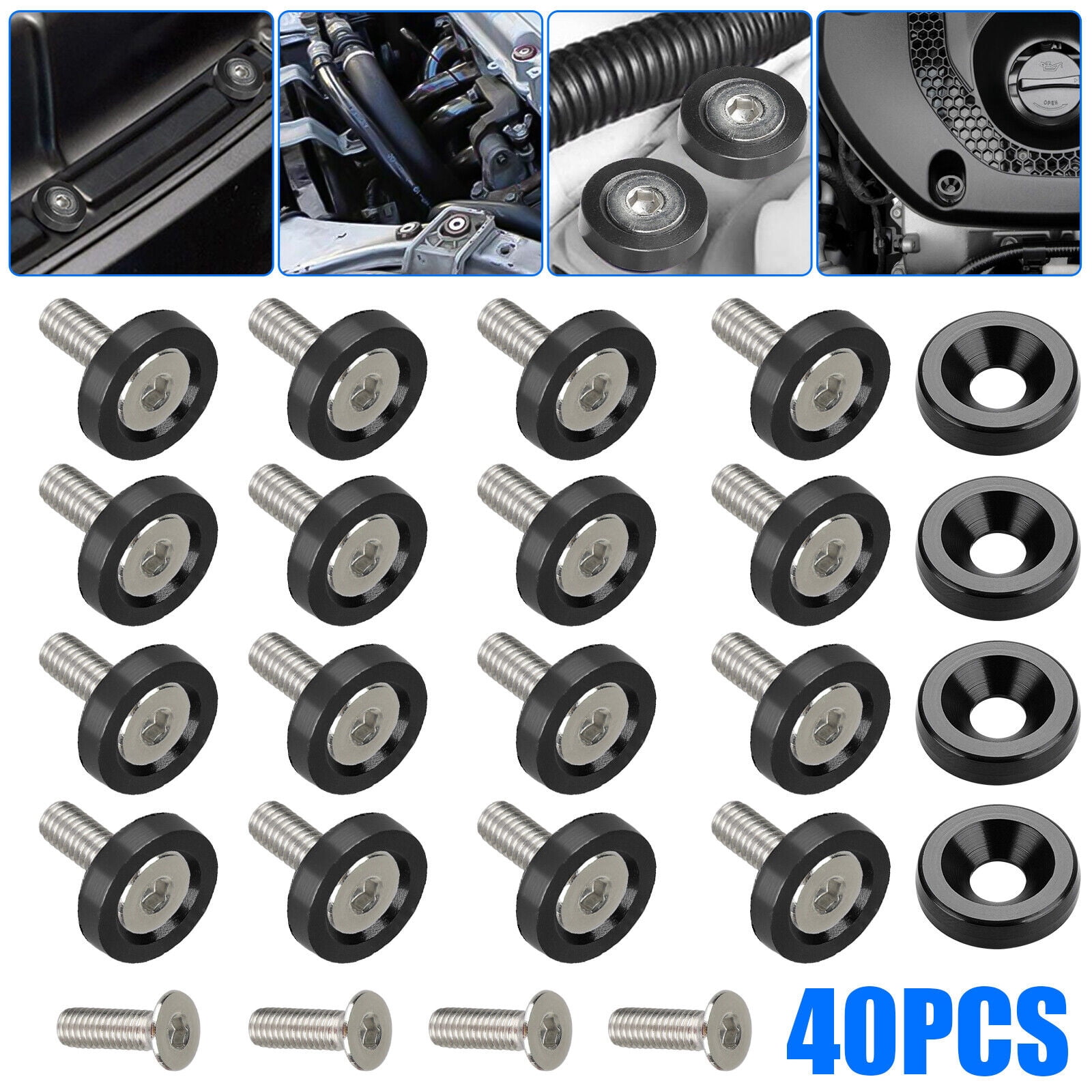 40 Pcs Billet Aluminum Fender Bumper Washer Bolt Engine Bay Screw Dress ...