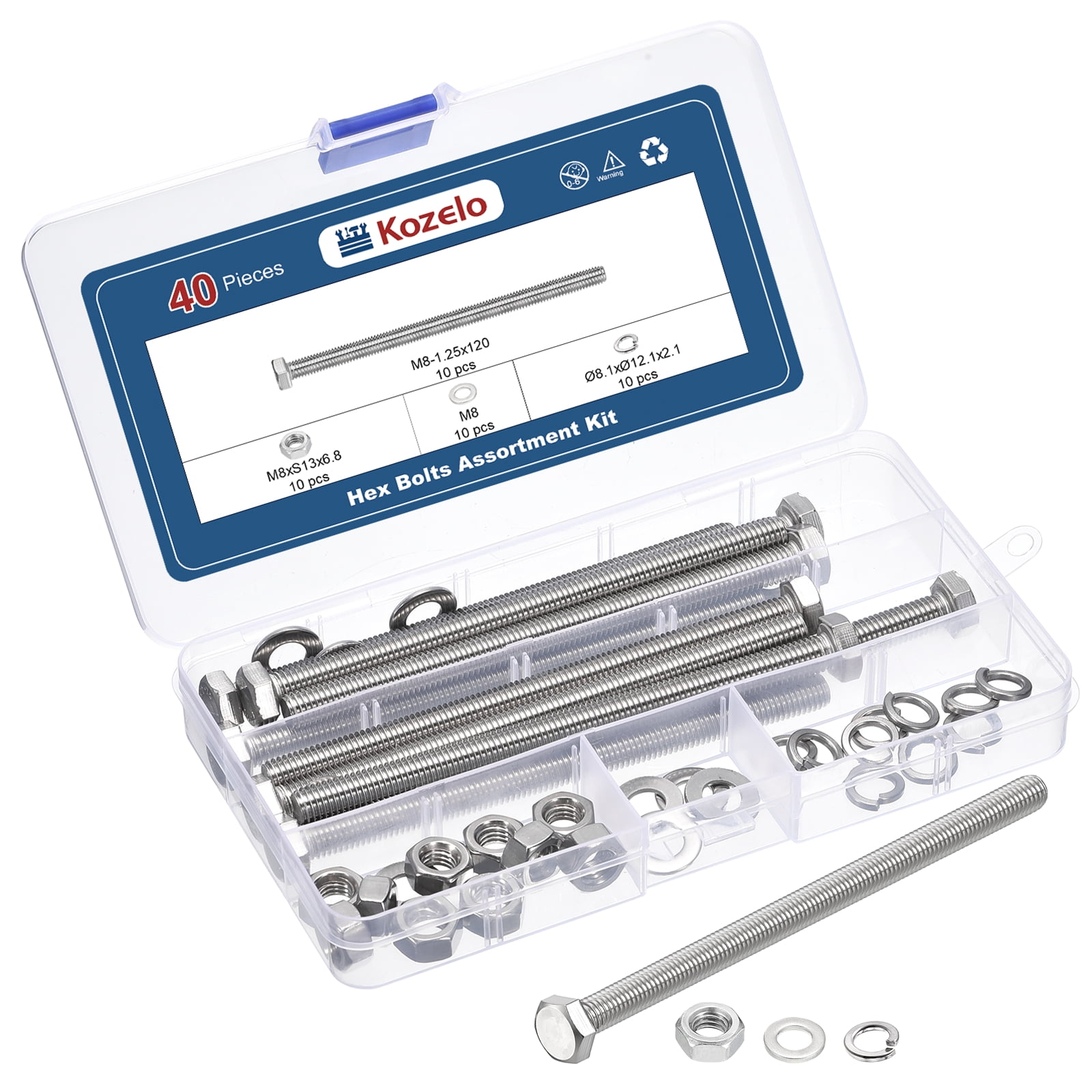 40 Pcs Bolts and Nuts Washers Kit - [M8-1.25x120] 304 Stainless steel ...