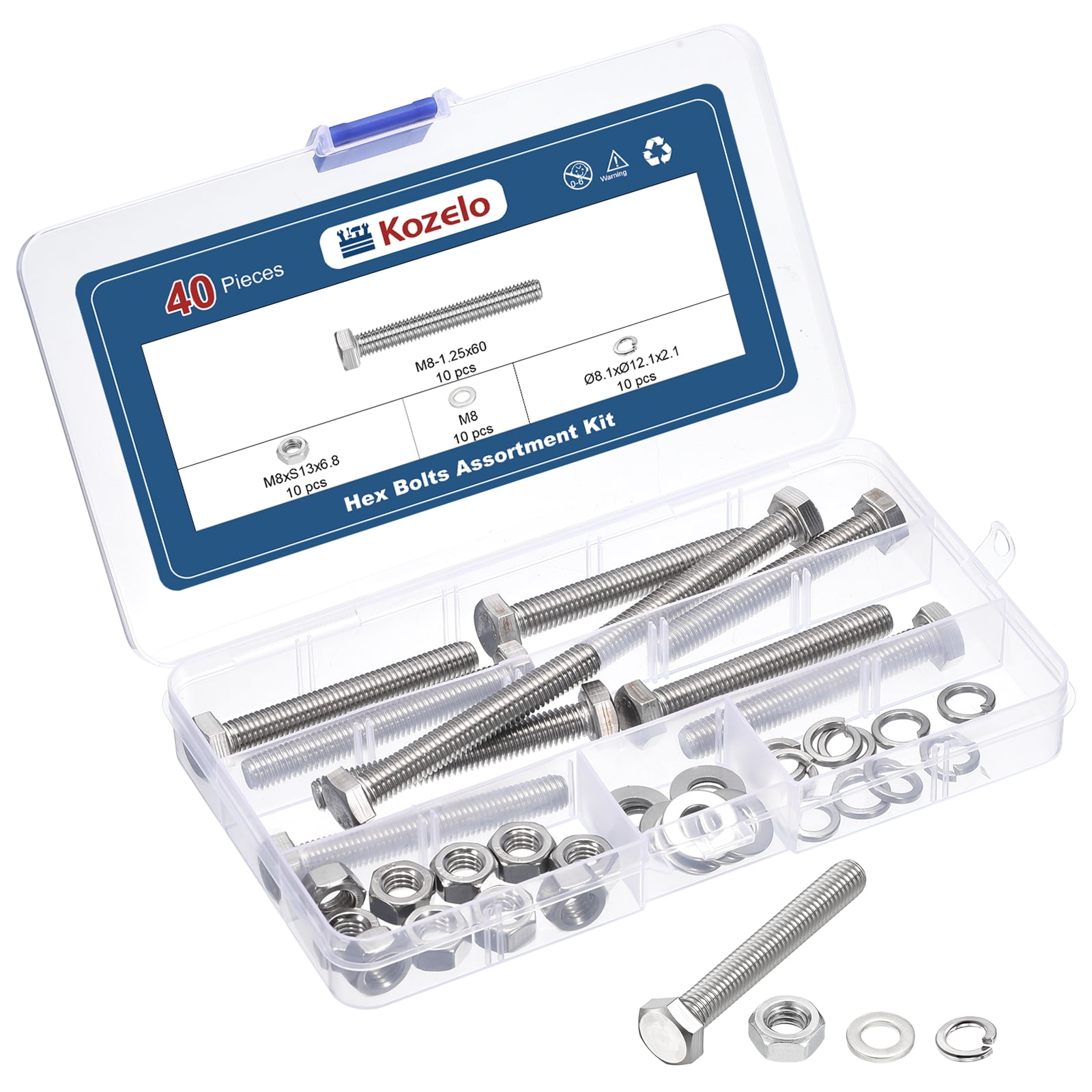 40 Pcs Bolts and Nuts Washers Kit - [M8-1.25x60] 304 Stainless steel ...