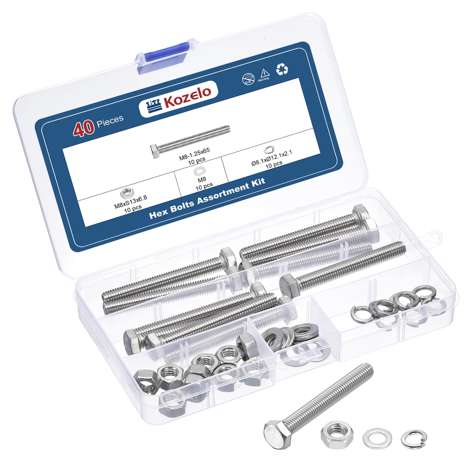 40 Pcs Bolts and Nuts Washers Kit - [M8-1.25x65] 304 Stainless steel ...