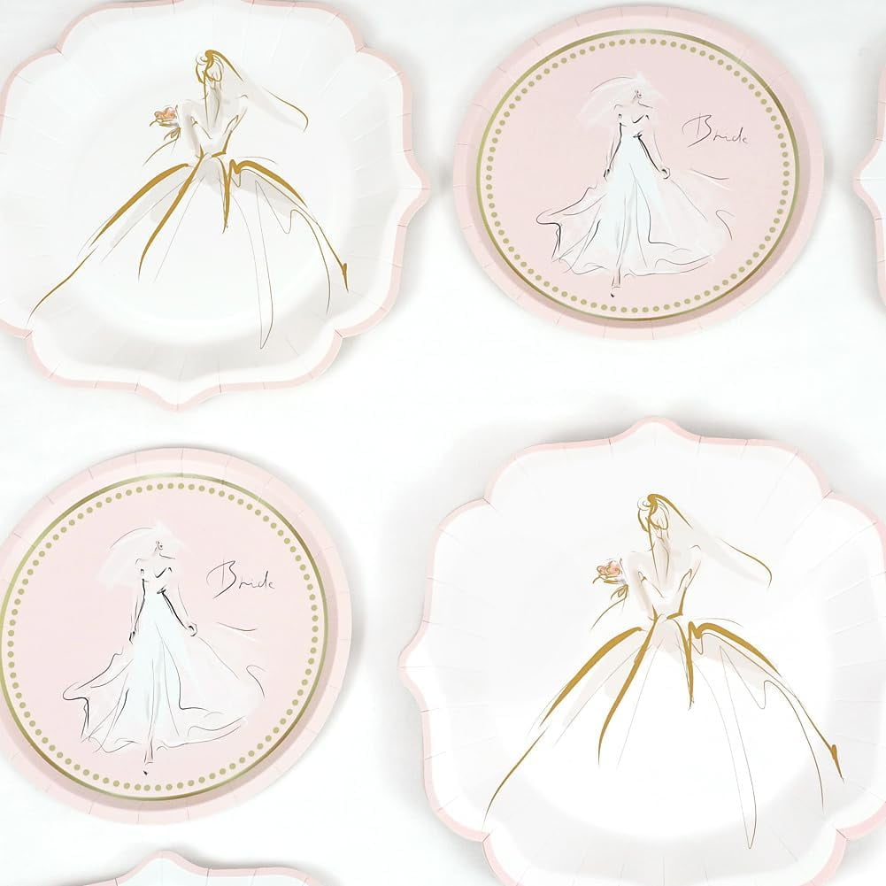 PHYSUN-40 Pcs Bride Stick Figure Paper Plates for Bridal Shower, 9" & 7 ...