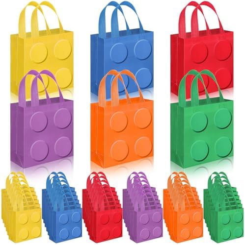 40 Pcs Building Blocks Brick Party Favor Bags with Handle, Non Woven ...