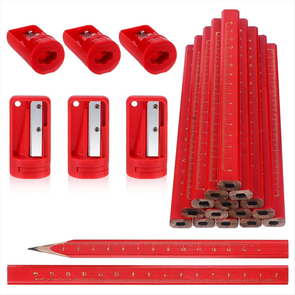 40 Pcs Carpenter Pencils with 6 Pencil Sharpener 7 Inch Flat Octagonal ...