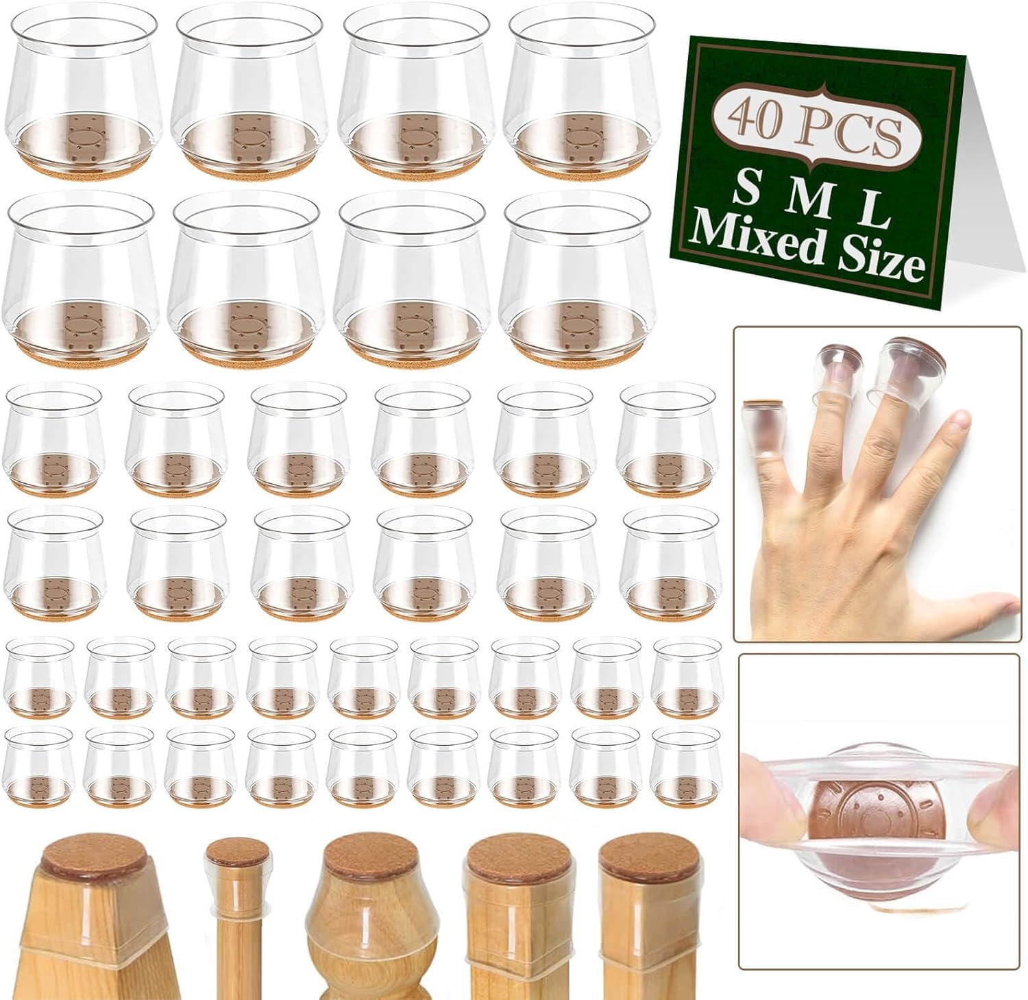 40 Pcs, Chair Leg Floor Protectors for Hardwood Floors, Felt Furniture ...
