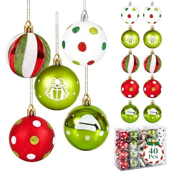 40 Pcs Christmas Balls Ornaments, 2.4 Inch Glittering Red Green White ...
