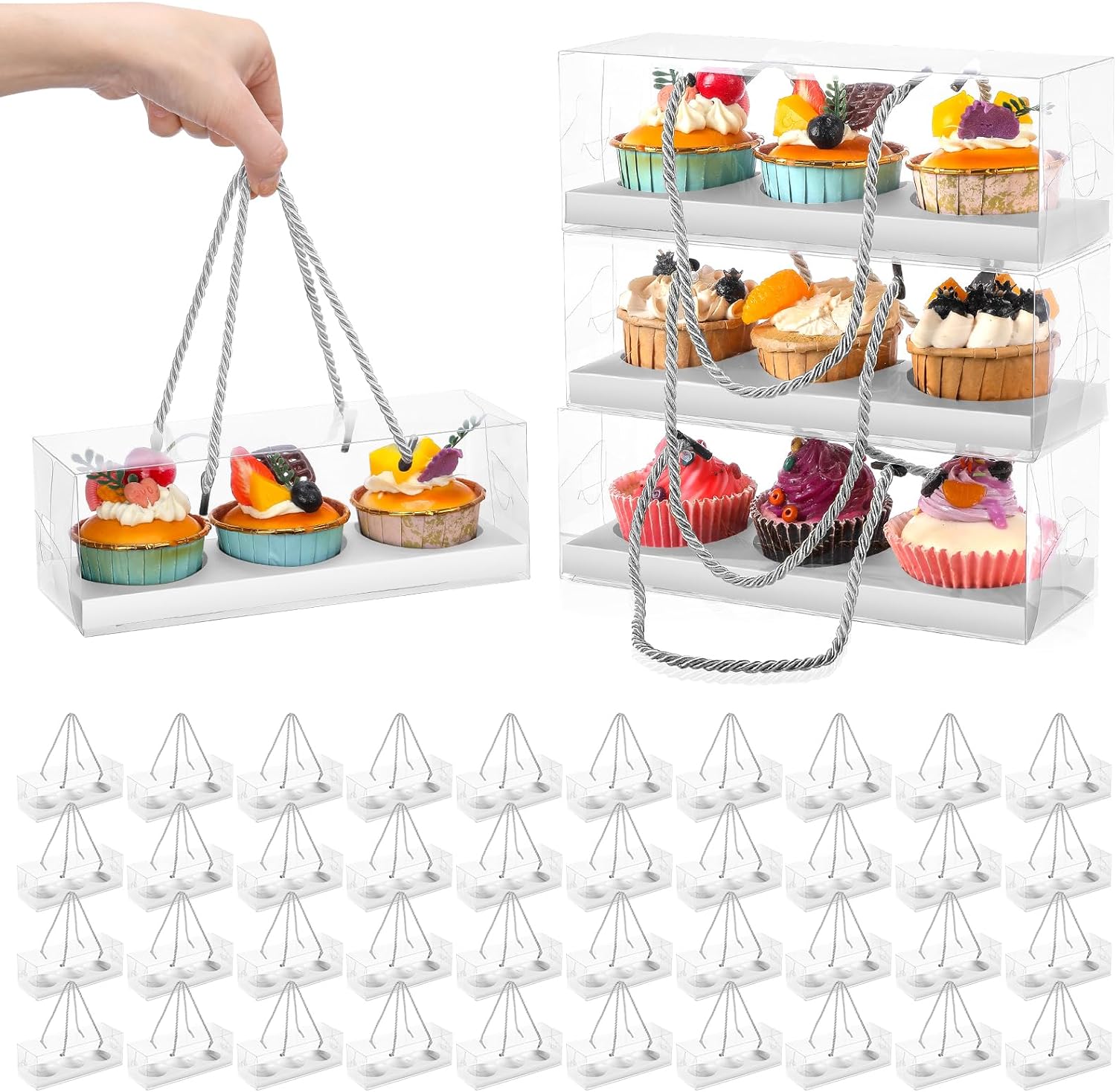 40 Pcs Clear Cupcake Boxes 9 x 3 x 3 Inch Rectangular Cupcake ...
