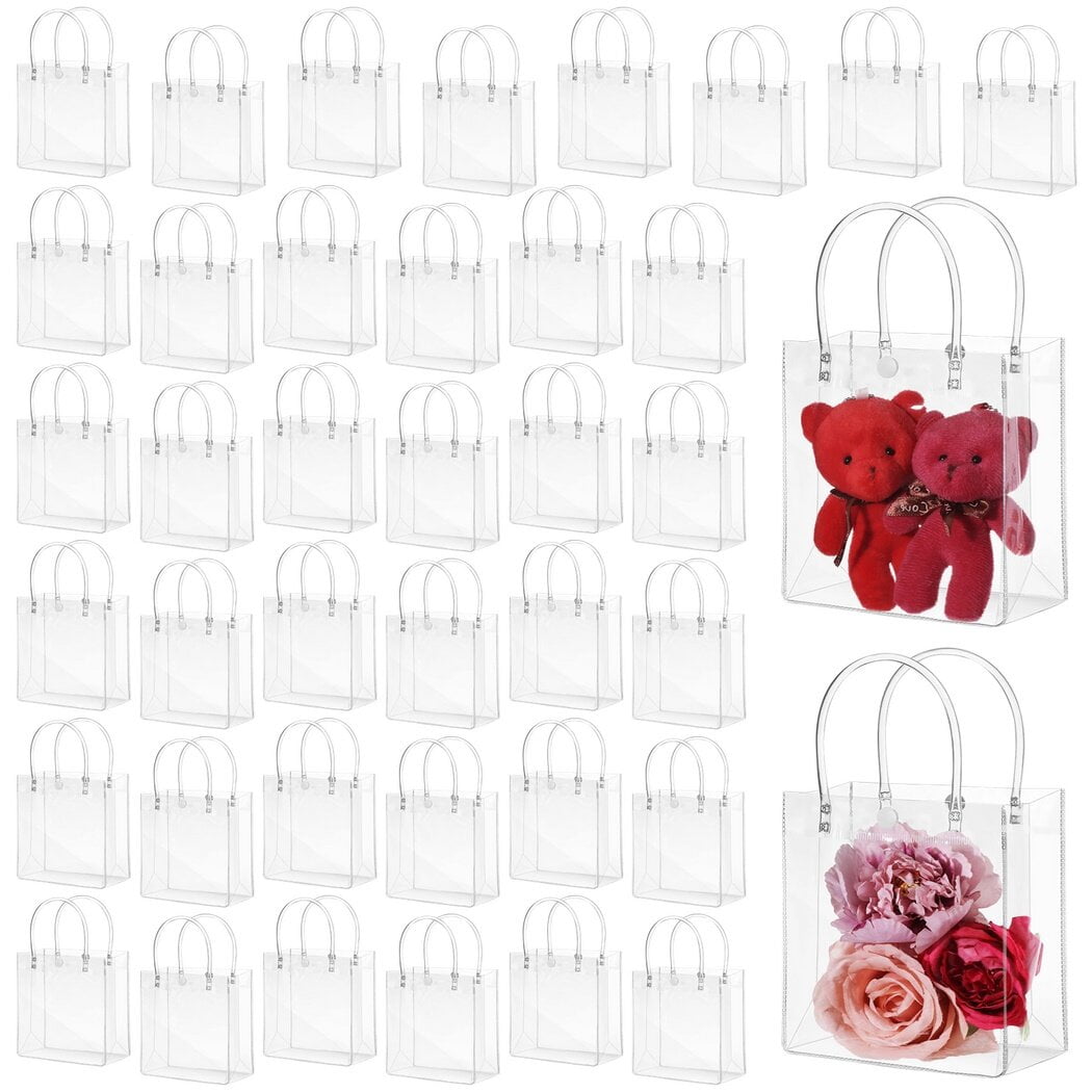 40 Pcs Clear PVC Gift Bags, Transparent Gift Warp Tote Bags with ...