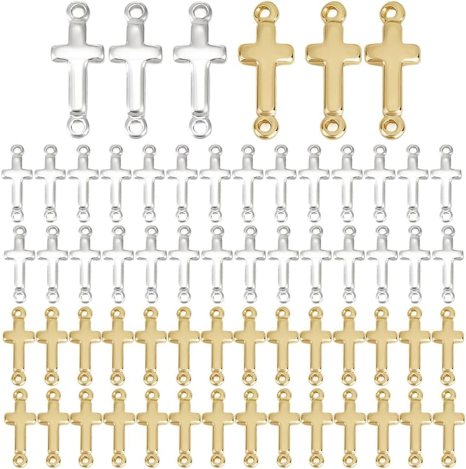 40 Pcs Cross Pendant Links Real 18K Gold Plated Double Hole Side Cross ...