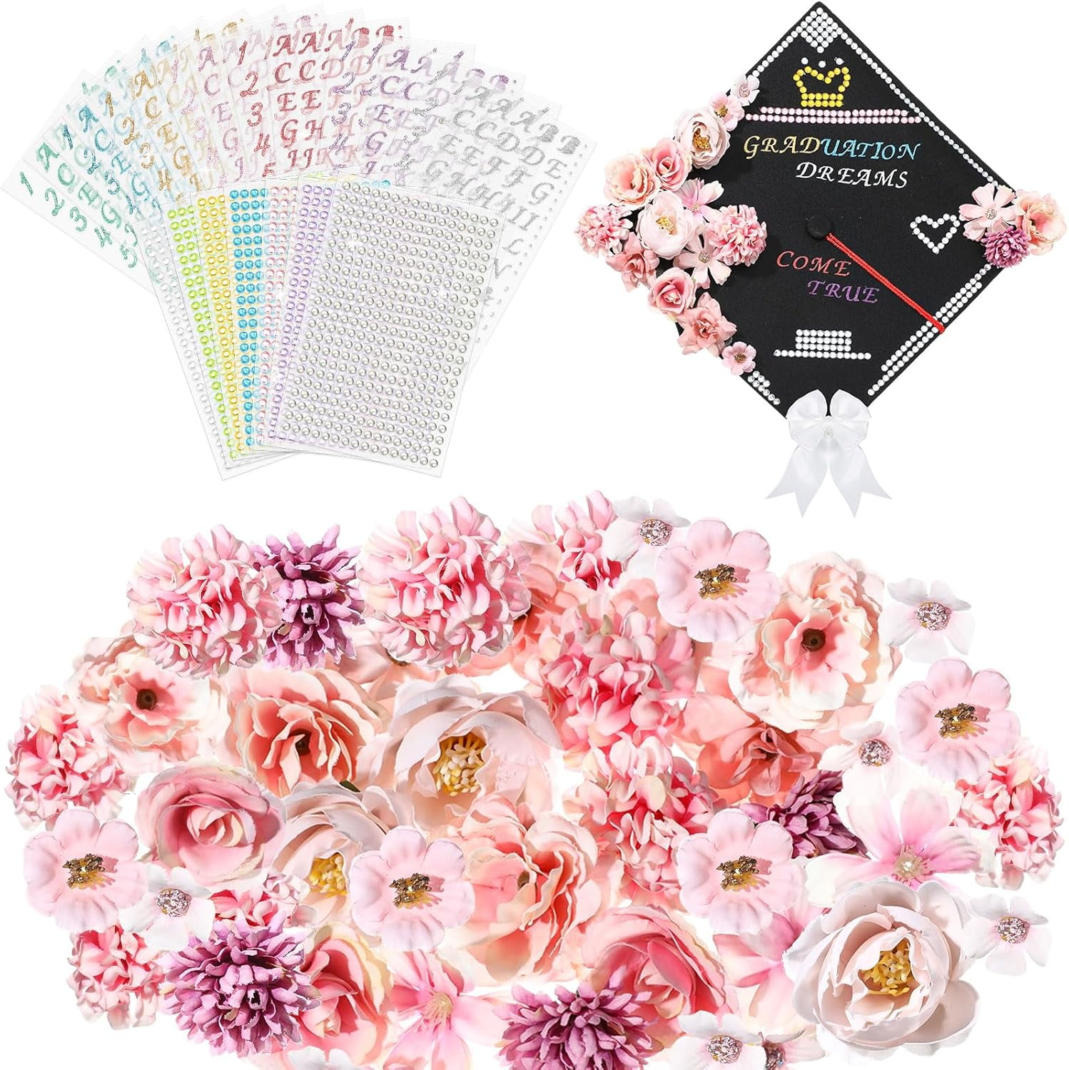 40 Pcs DIY Graduation Cap Decoration Kit Include 18 Assorted Artificial ...
