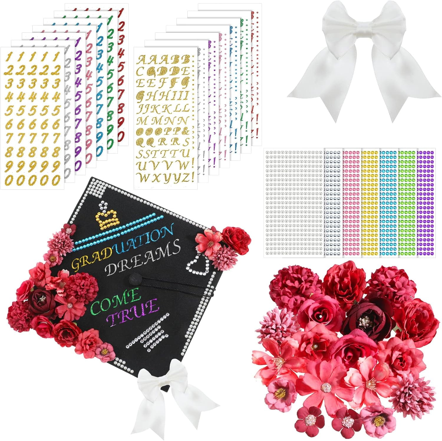 40 Pcs DIY Graduation Cap Decoration Kit Include 18 Assorted Artificial ...