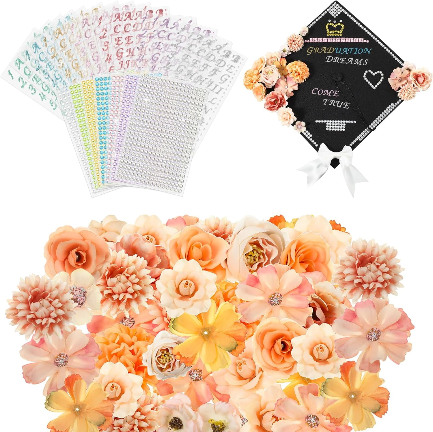 40 Pcs DIY Graduation Cap Decoration Kit Include 18 Assorted Artificial ...