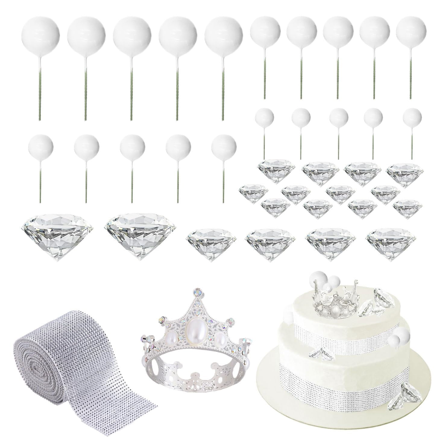 40 Pcs Diamond TWE5 Cake Decorations Set Crown Cake Toppers Valentine‘s ...