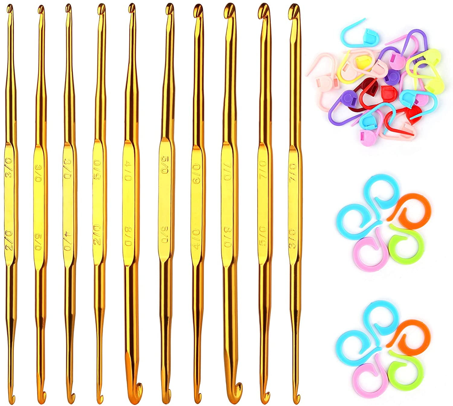 40 Pcs Double End Crochet Hook Set, Include 10 Pcs Golden Aluminum ...