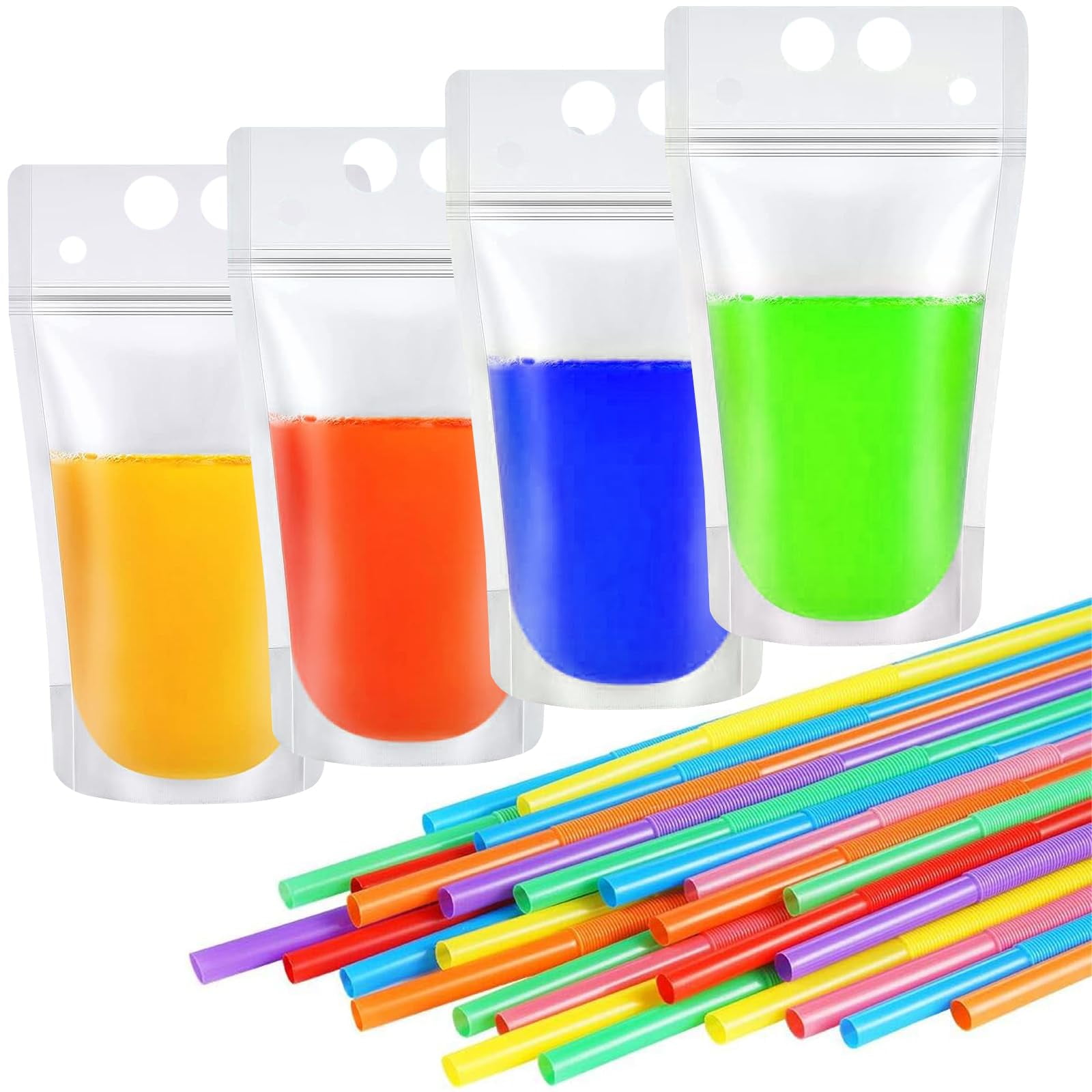 40 Pcs Drink Pouches Bags with 40 Disposable Plastic Straws, Smoothies ...