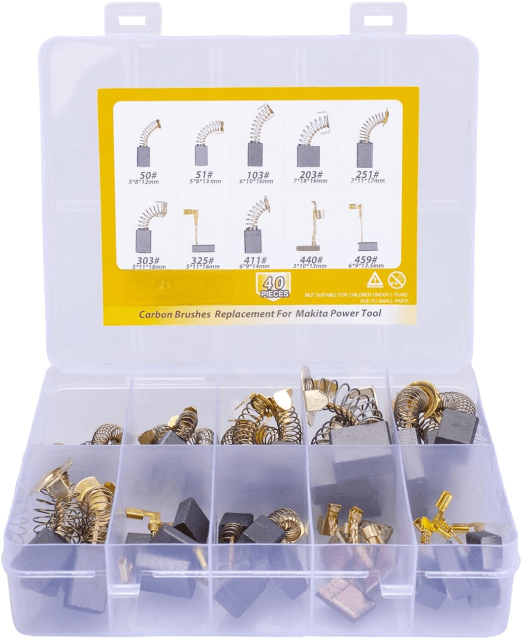 40 Pcs Electric Motor Carbon Brushes Set, 10 Assorted Sizes Carbon ...