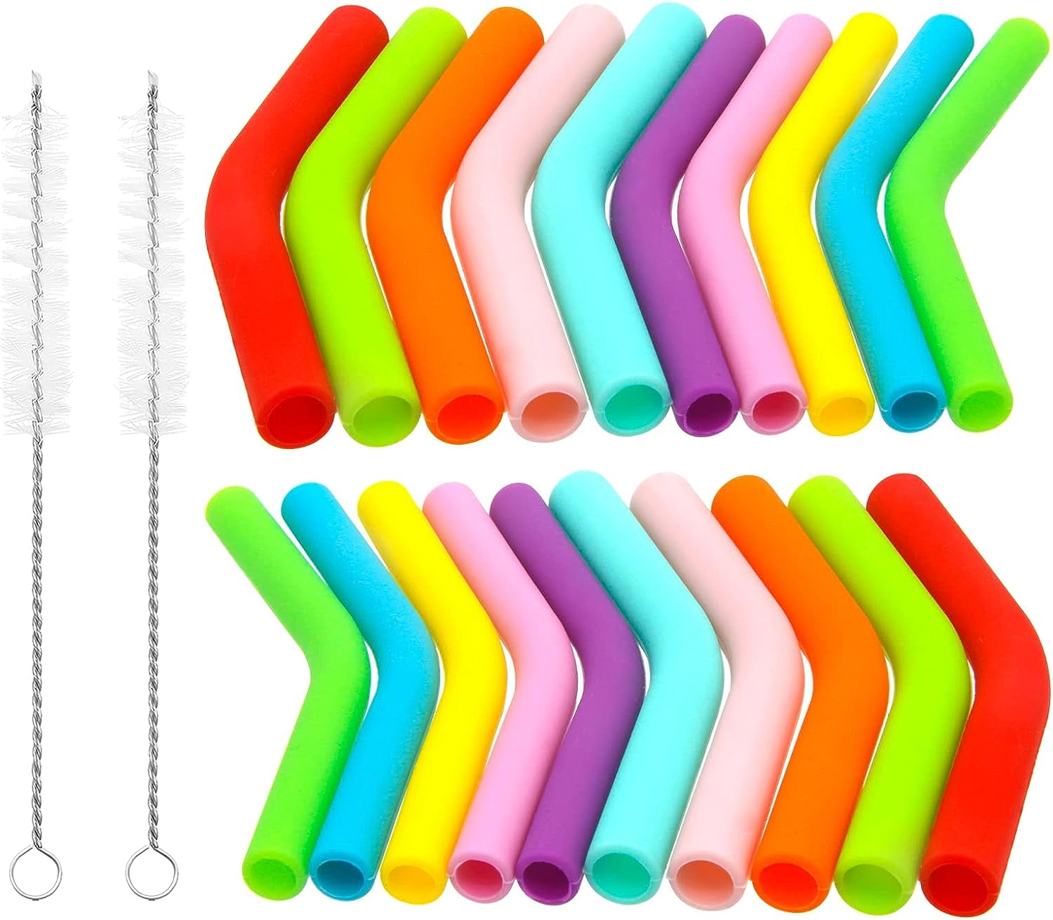 40 Pcs Food Grade Silicone Straw Elbows Tips, Soft Reusable Stainless ...